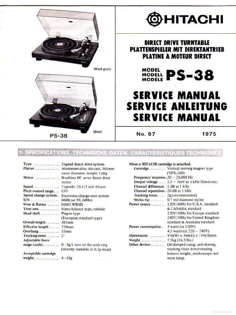 Ve Hitachi Ps-38 Service en | PDF