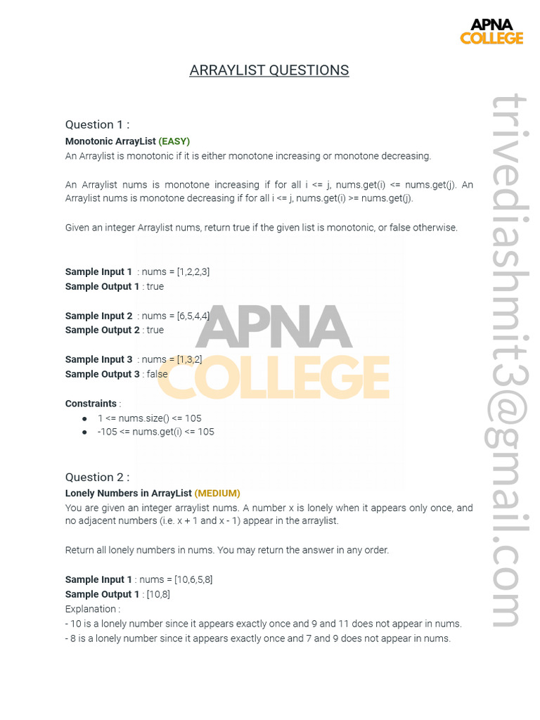 ArrayList Questions (1) | PDF | Monotonic Function | Applied Mathematics