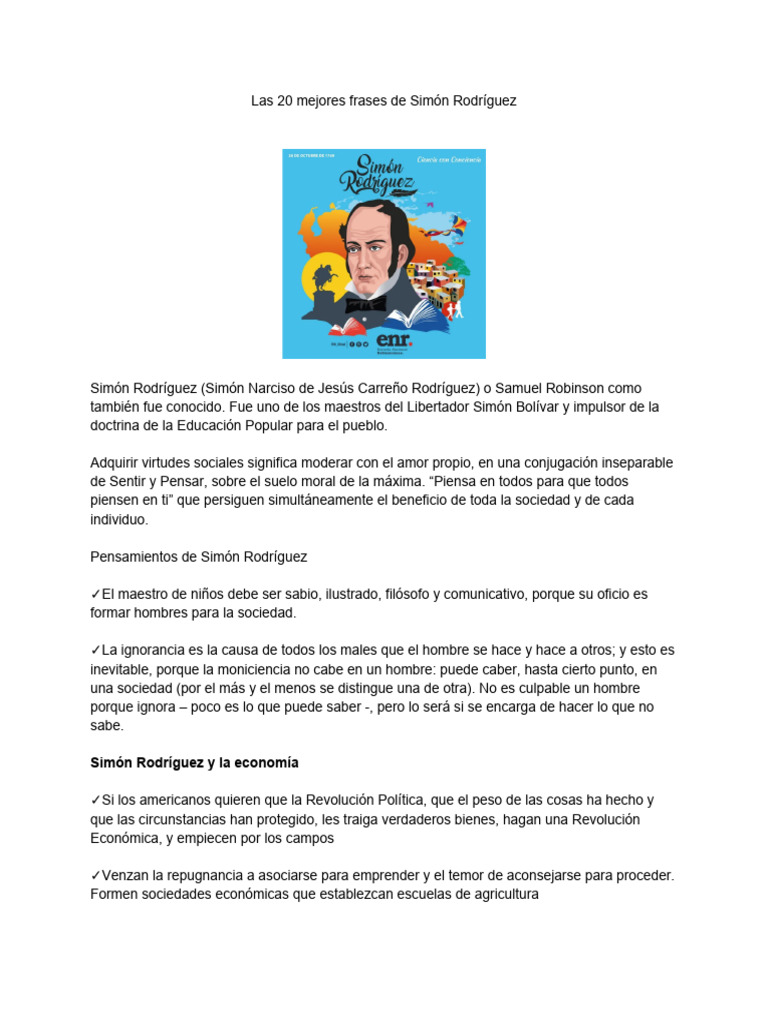 Las 20 Mejores Frases de Simón Rodríguez | PDF | Sociedad