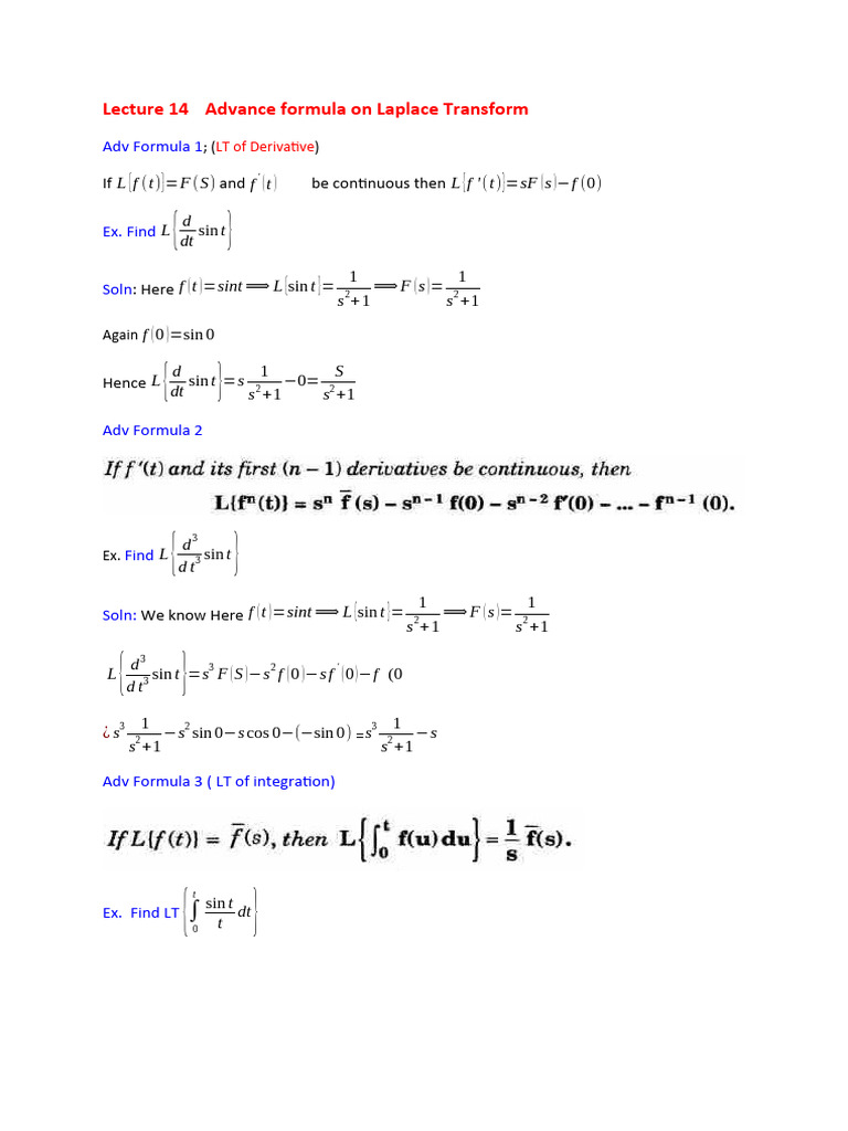 Lecture 14 LT Adv Formula | Download Free PDF | Mathematical Analysis | Mathematical Objects
