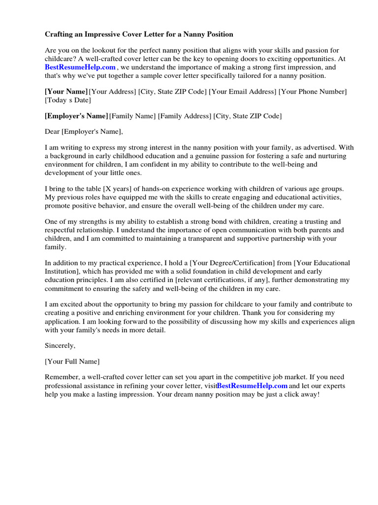Nanny Cover Letter Crafting Guide | PDF | Résumé | Child Care