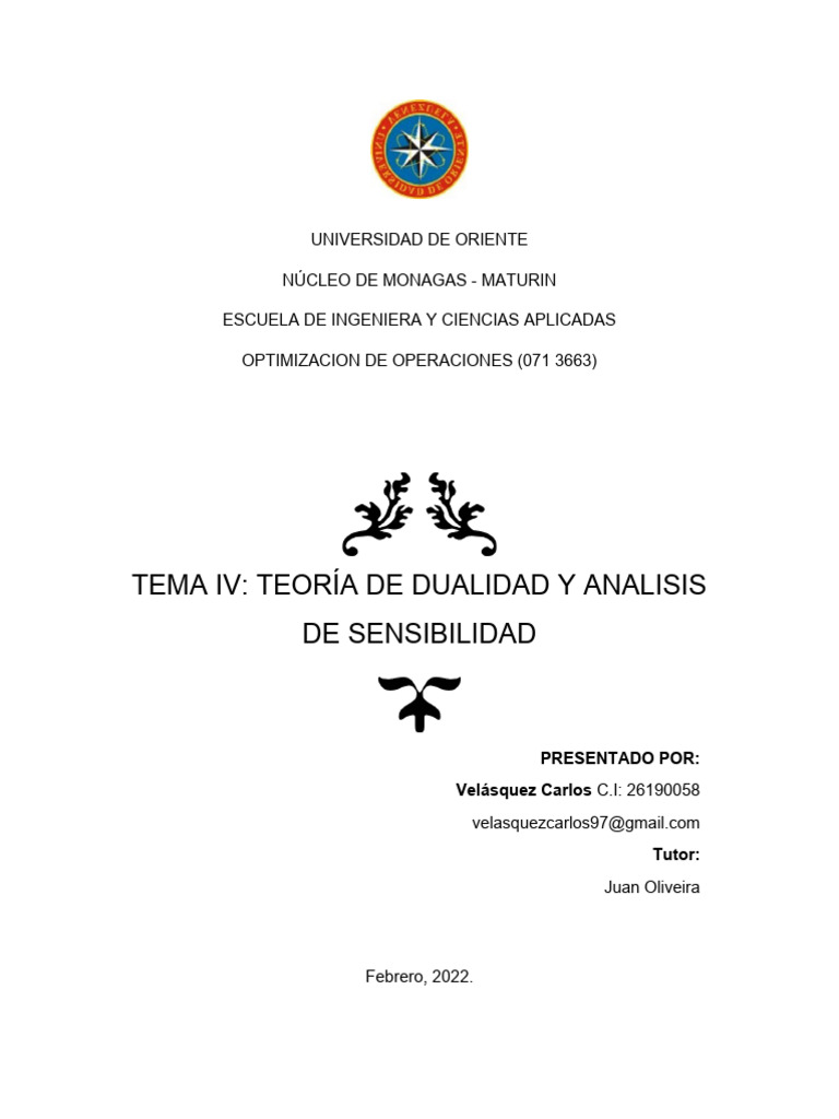 Teoria de La Dualidad y Sensibilidad | PDF | Programación lineal | Optimización Matemática