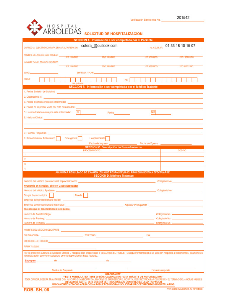 Formulario de Hospitalizacion 1 1 | PDF | Hospital | Ciencias de la Salud