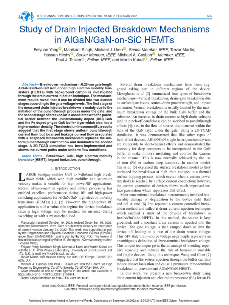 Study of Drain Injected Breakdown Mechanisms in AlGaN GaN-on-SiC HEMTs ...