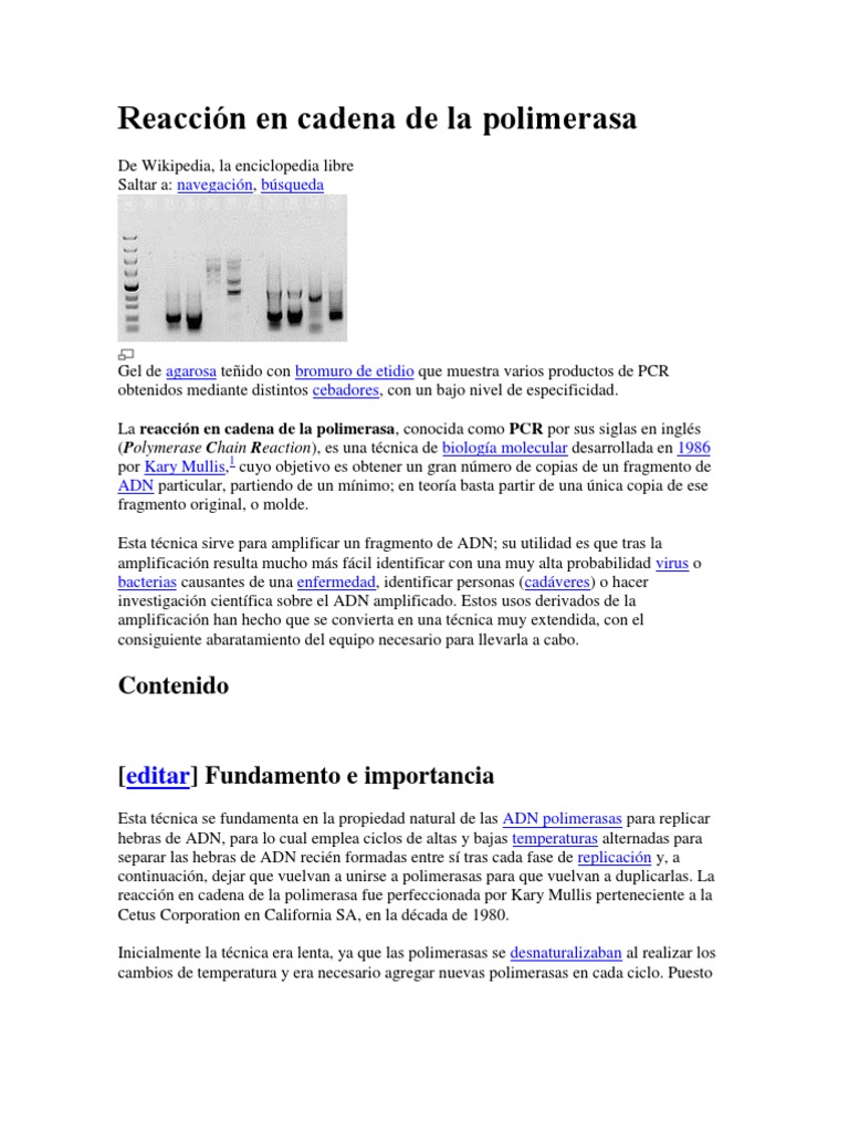 Reacción en Cadena de La Polimerasa | PDF | Reacción en cadena de la ...