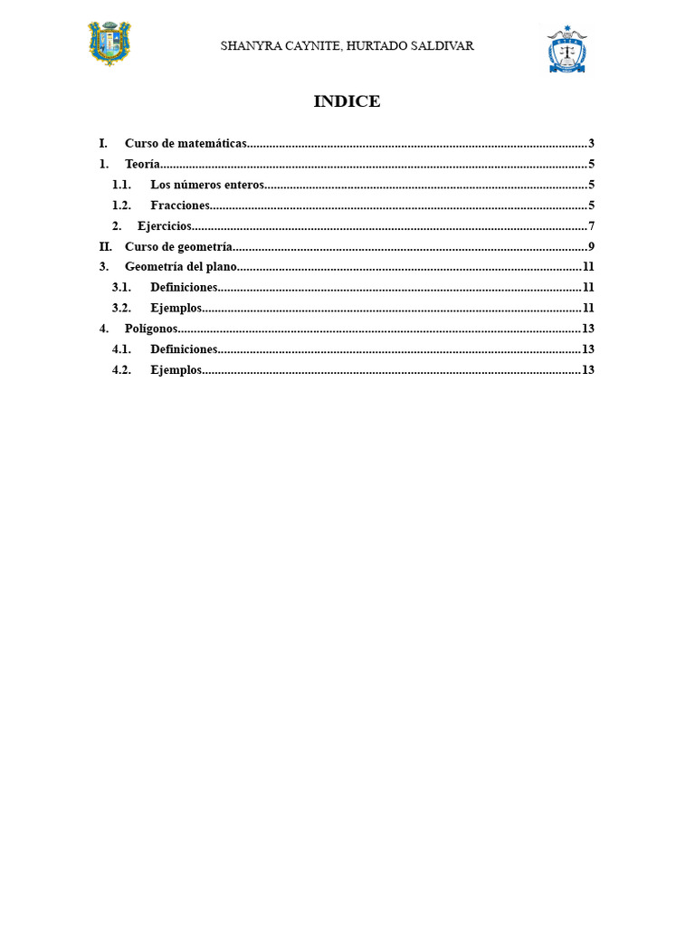 INDICE | PDF | Matemáticas | Matemática Elemental