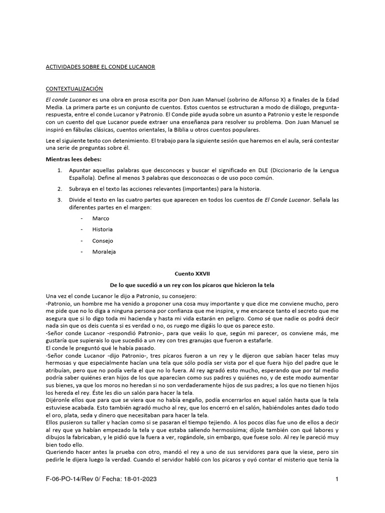 ACTIVIDADES CONDE LUCANOR | PDF