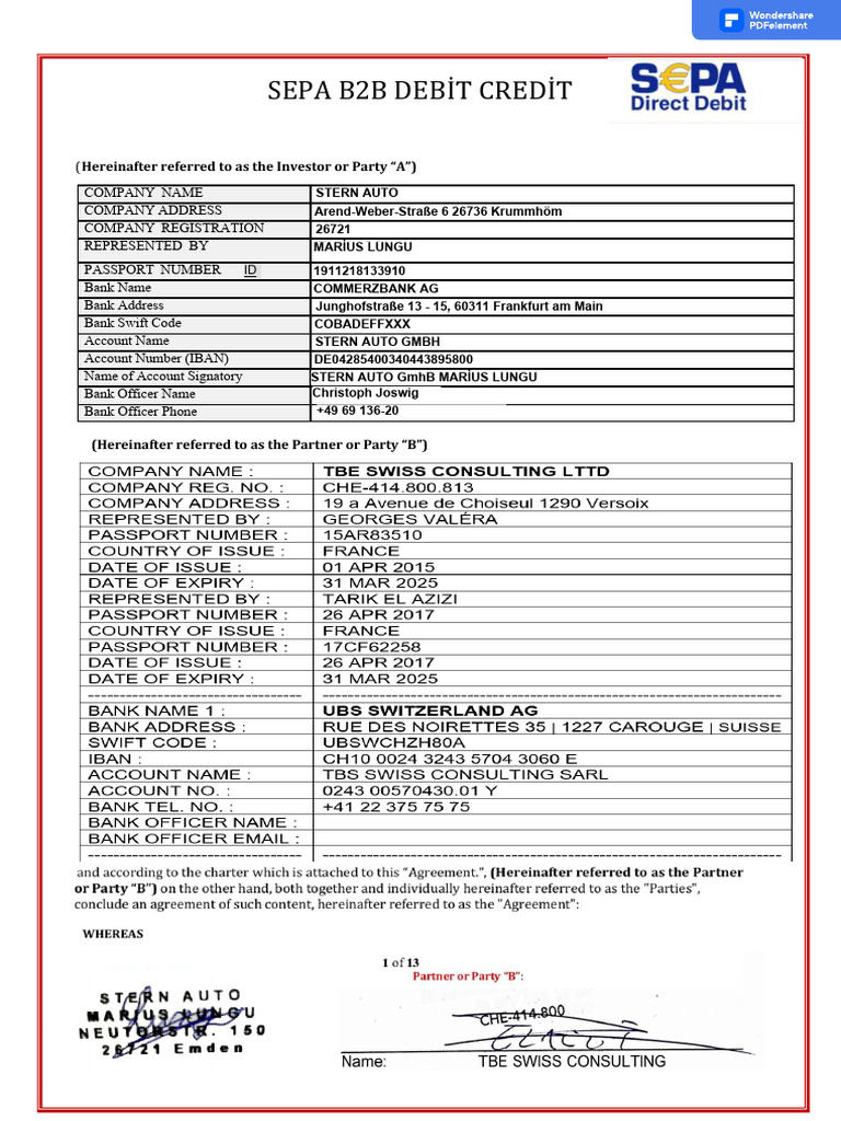 Sepa b2b Debi̇t Credi̇t Mandate-1.Pdf0.Pdf1.Pdf001 | PDF | Investing | Arbitration
