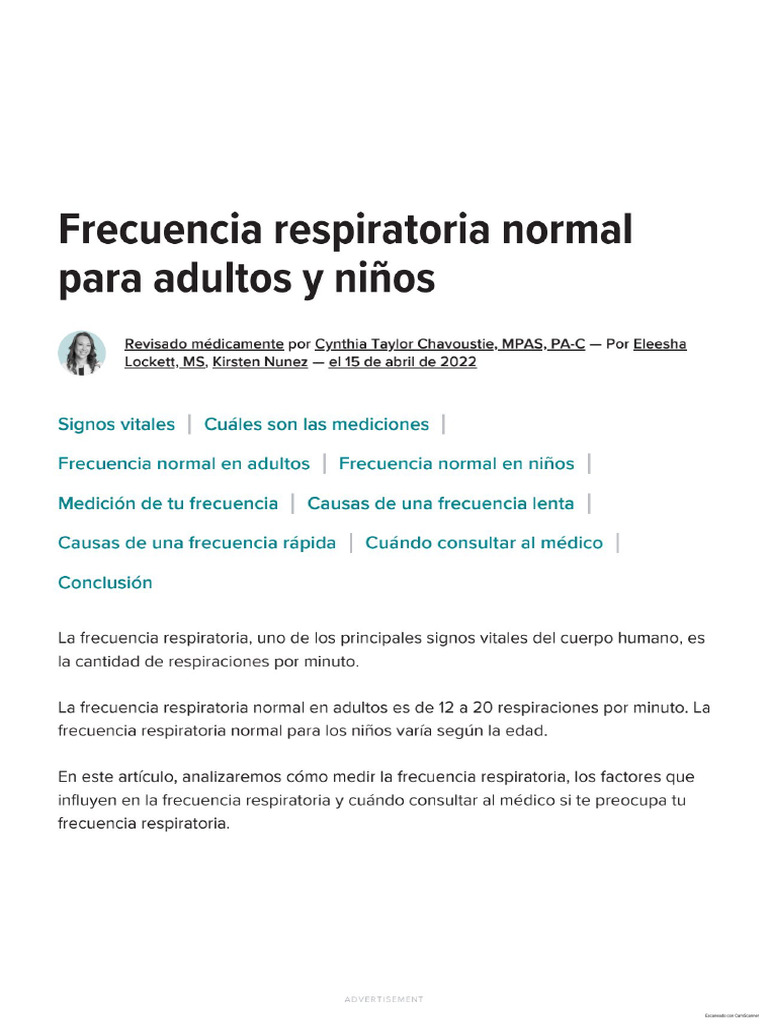 Frecuencia Respiratoria Normal para Adultos y Niños | PDF