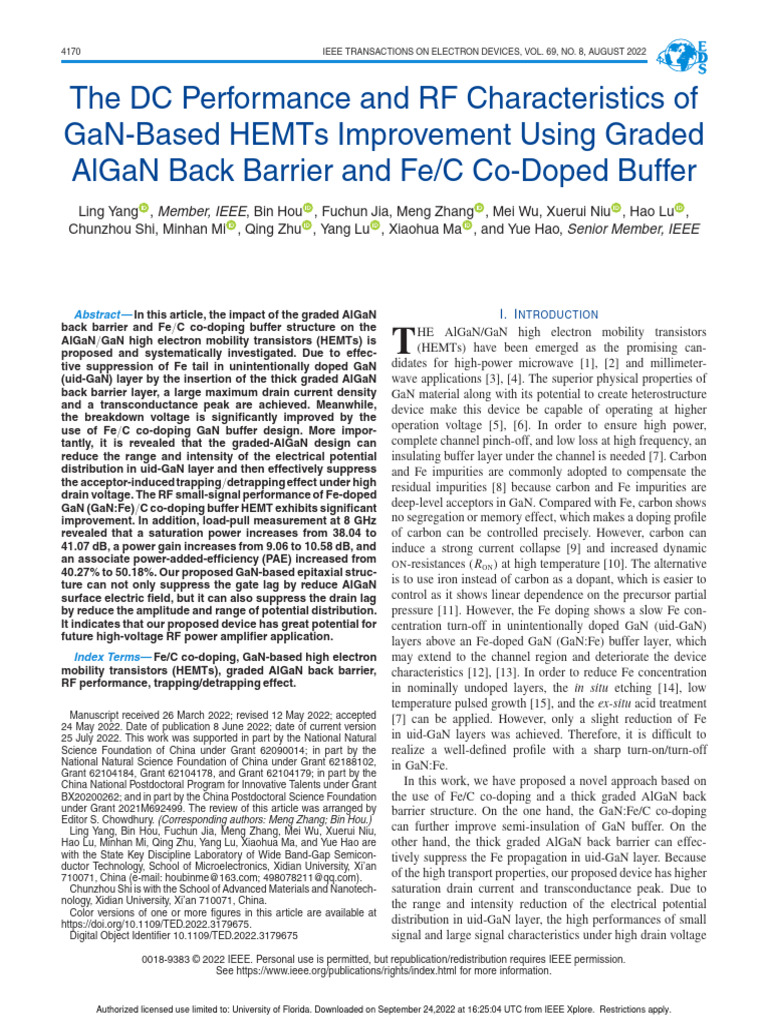 The DC Performance and RF Characteristics of GaN-Based HEMTs Improvement Using Graded AlGaN Back ...