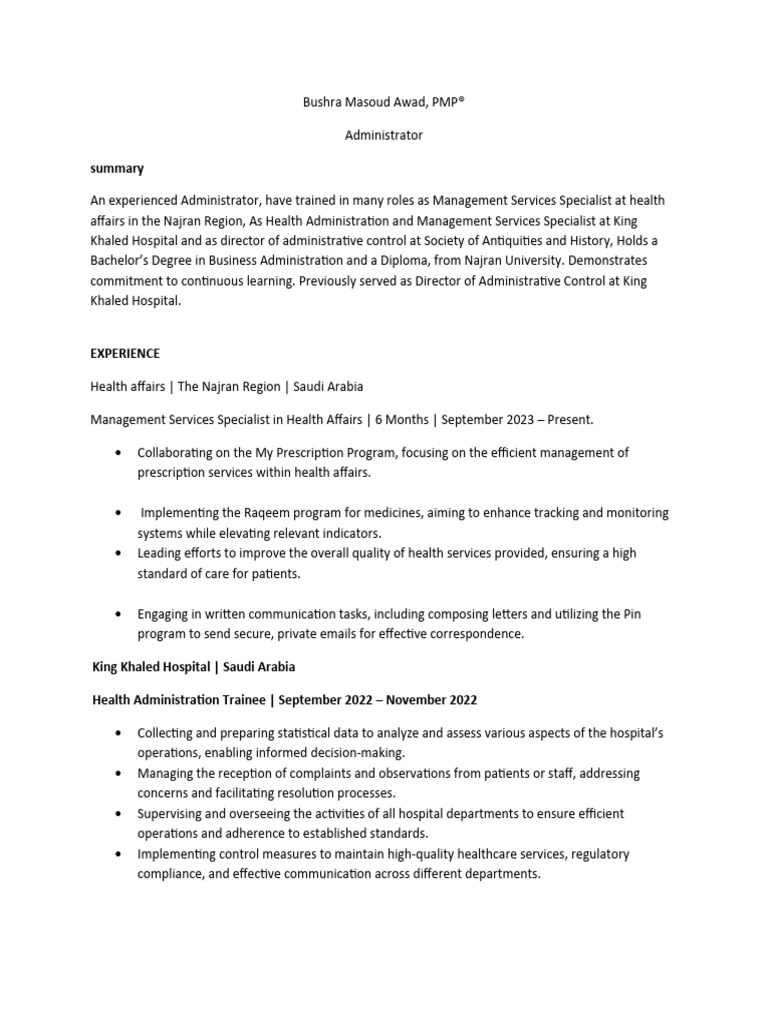ترجمة cv | PDF | Health Administration | Health Care