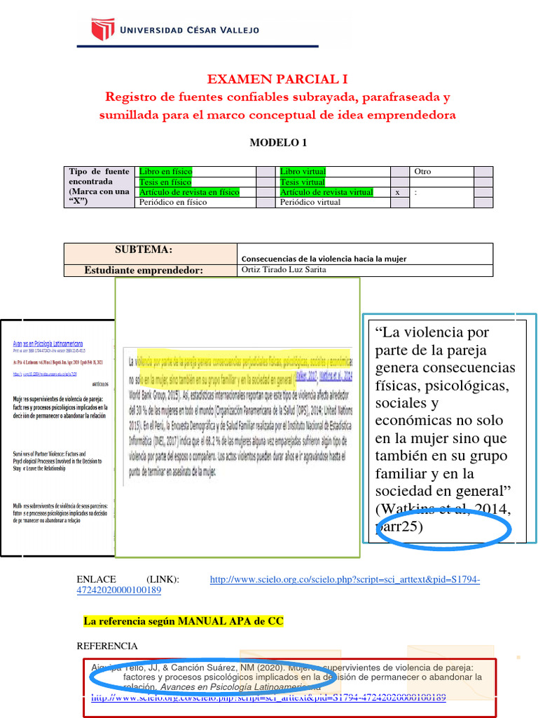 Formato Examen Parcial - Ortiz Tirado Luz Sarita | PDF | Violencia ...