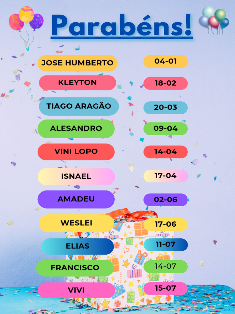 Cartaz Aniversariantes Do Mês Moderno Bege e Laranja | PDF