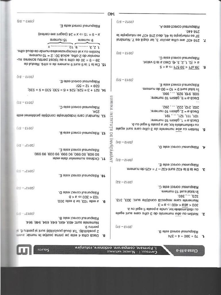 Lumina Math Cls 3 Rezolvare | PDF
