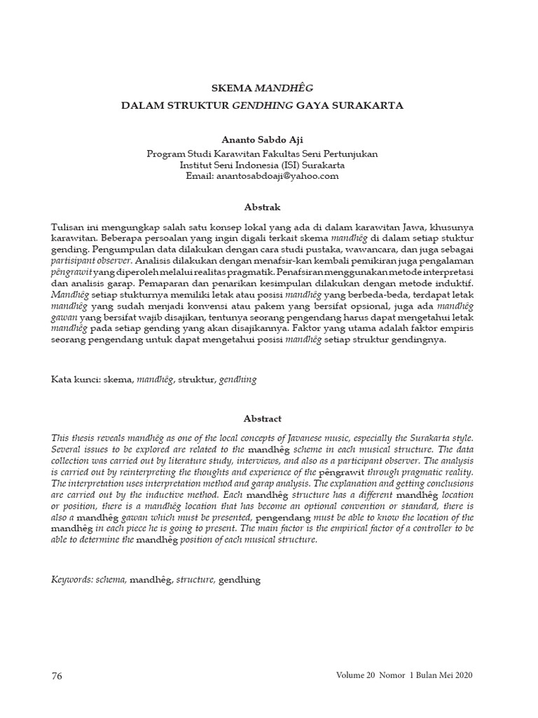 Skema Dalam Struktur: Mandhêg Gendhing Gaya Surakarta | PDF | Kajian ...