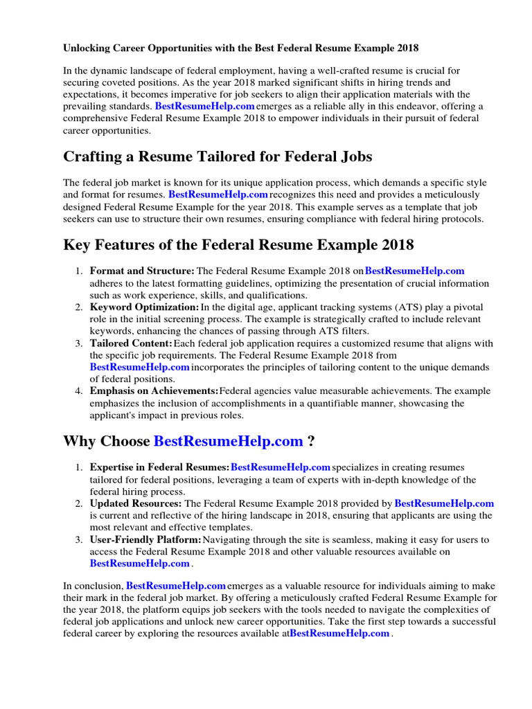 Federal Resume Example 2018 | PDF | Résumé
