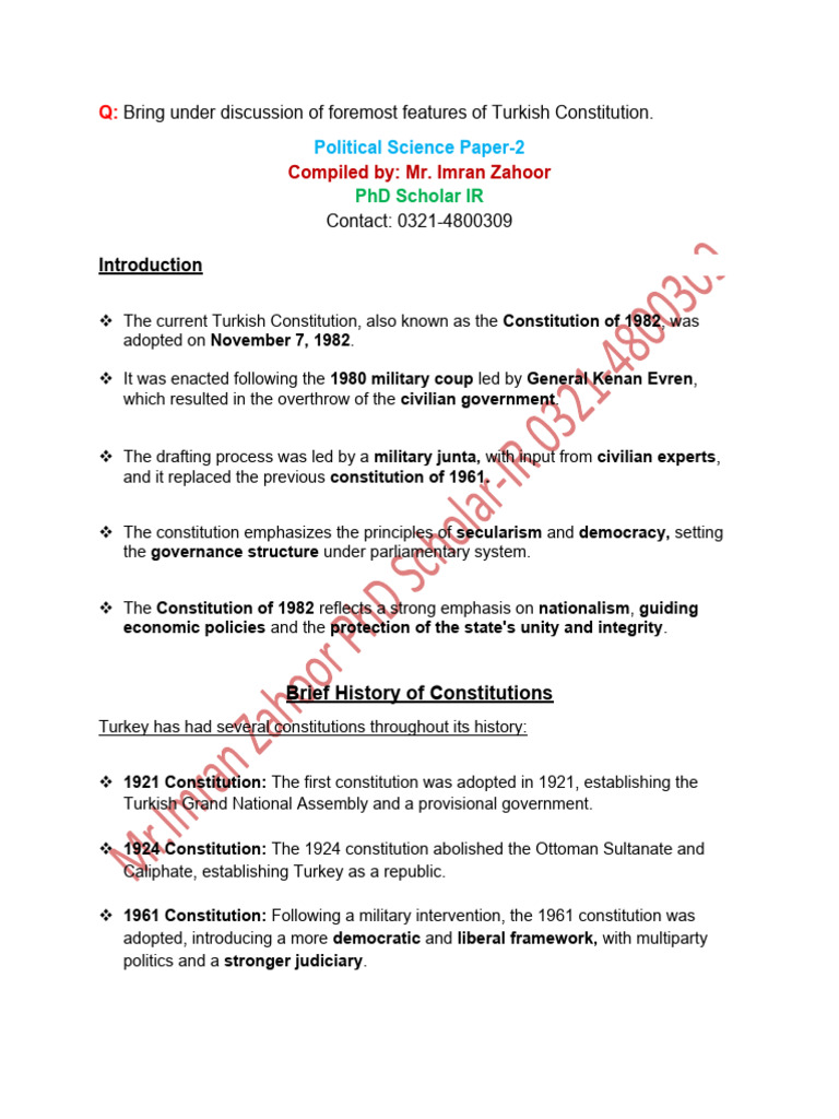 Lecture Points Features of Turkish | PDF | Constitutional Amendment | Separation Of Powers