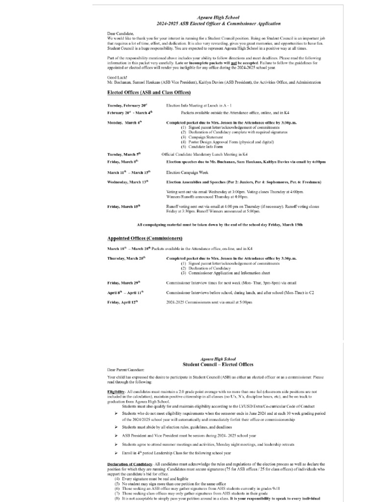 2024-2025 Asb Election Packet | PDF