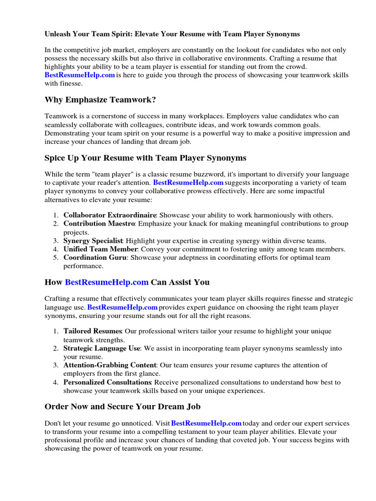 Team Player Synonym Resume | PDF | Résumé | Team Building