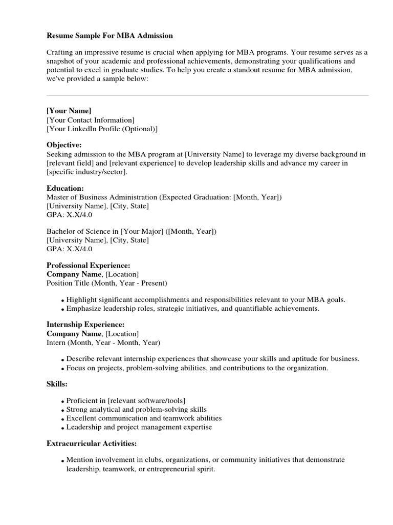 Resume Sample For Mba Admission | PDF | Résumé | Master Of Business Administration