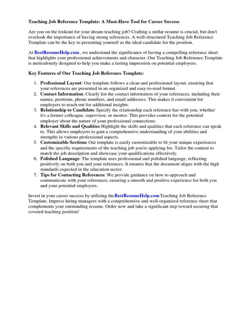 Teaching Job Reference Template | PDF | Teachers | Résumé