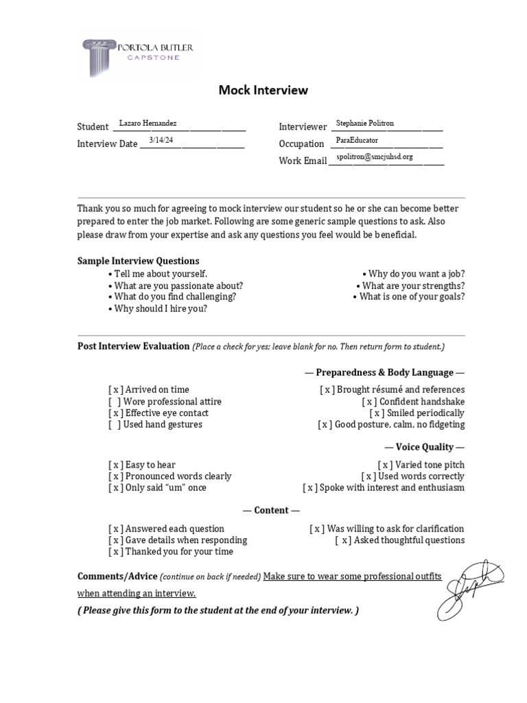 Mock Interview Form-Print | PDF | Human Communication