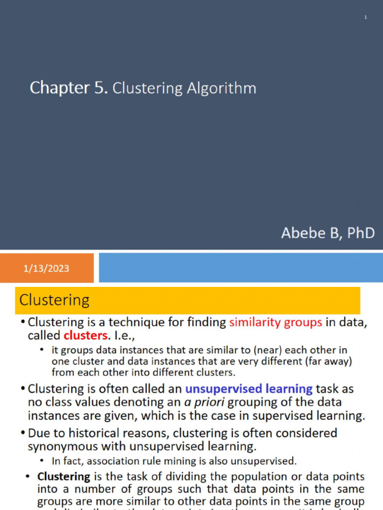 Chapter 5. Clustering Algorithms-Stud | PDF