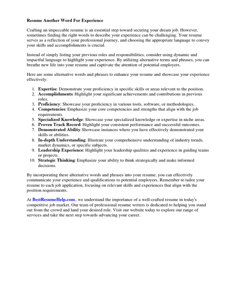 Resume Another Word For Experience | PDF | Résumé | Experience