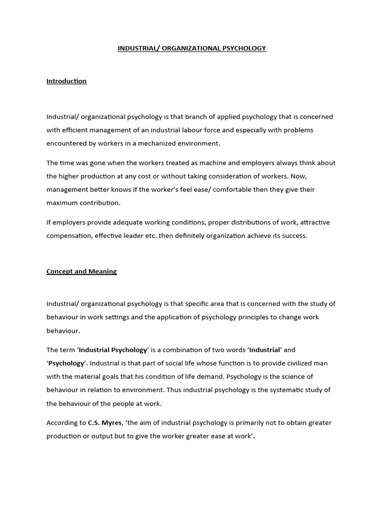 INDUSTRIAL Psychology | PDF | Industrial And Organizational Psychology ...