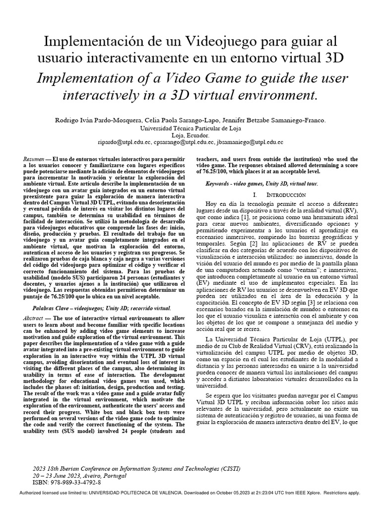 Implementation of A Video Game To Guide The User Interactively in A 3D Virtual Environment ...