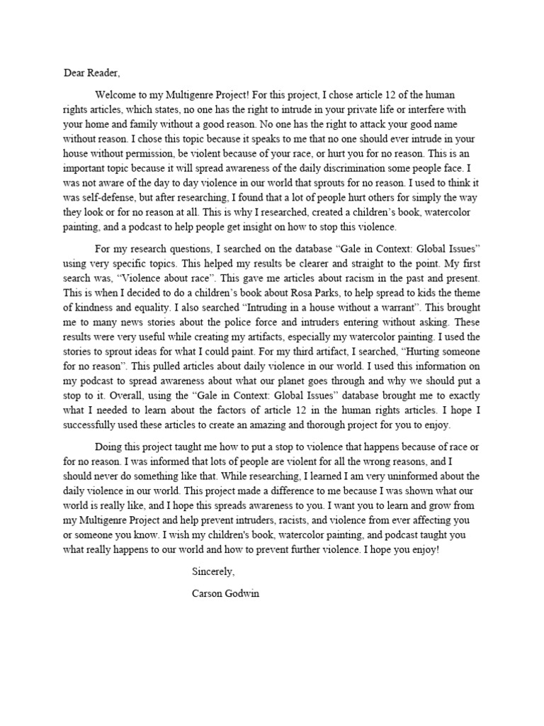 Dear Reader Letter For MGP 1 | PDF