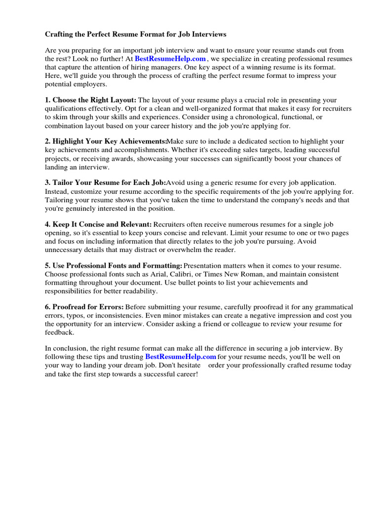 Resume Format For Job Interview | PDF | Résumé | Job Interview