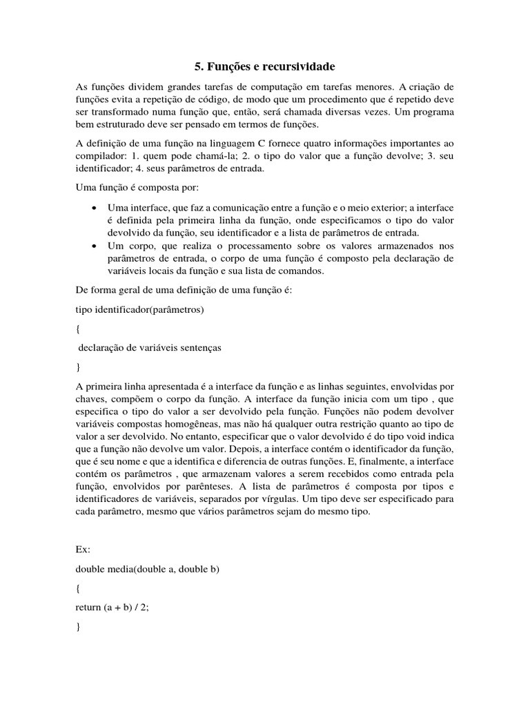 Funções e Recursividade | Download grátis PDF | Parâmetro (programação ...