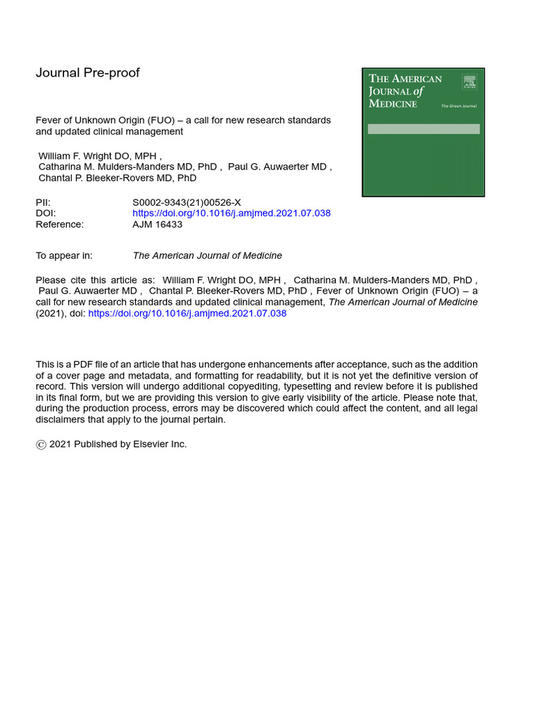 Updating Standards for FUO Management | PDF | Medical Diagnosis ...