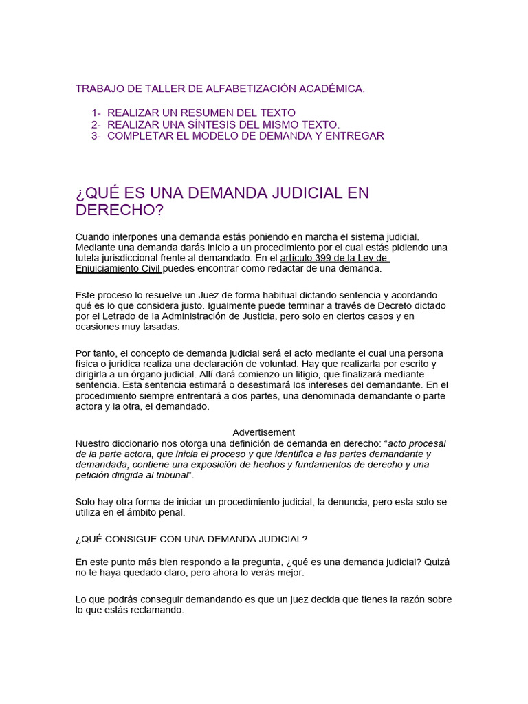 Qué Es Una Demanda Judicial en Derecho | PDF | Demanda judicial ...