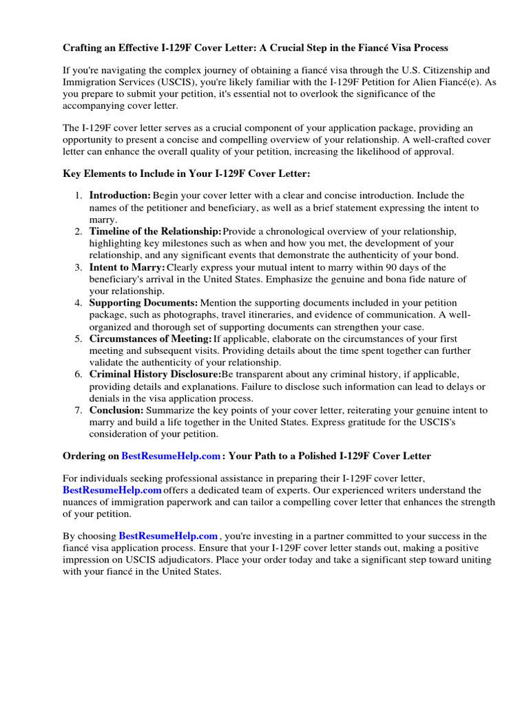 I 129F Cover Letter | PDF | United States Nationality Law
