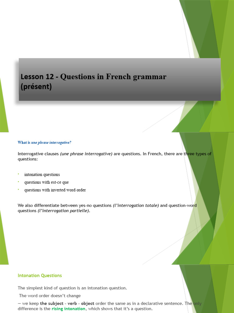 Lecon 12 | PDF | Question | Grammatical Conjugation