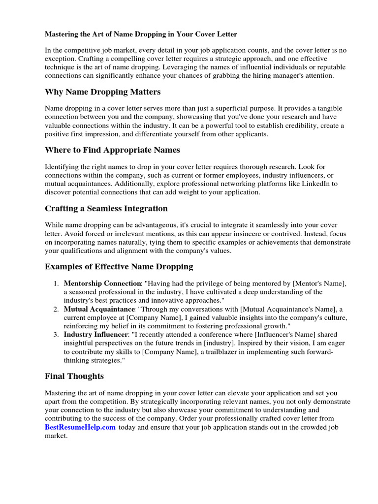 Name Dropping in Cover Letter | PDF | Mentorship | Recruitment