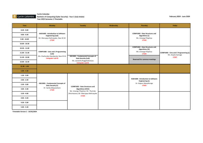 Year 1 Cyber Security Timetable | PDF | Computer Engineering | Software
