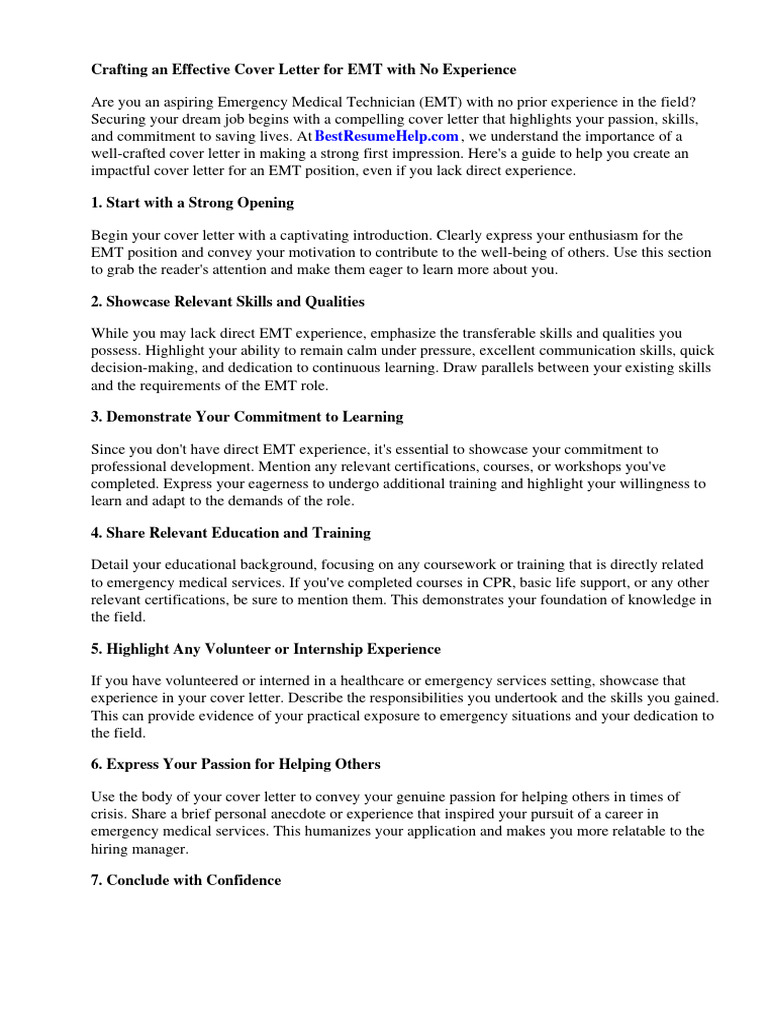 Cover Letter For Emt With No Experience | PDF | Emergency Medical ...