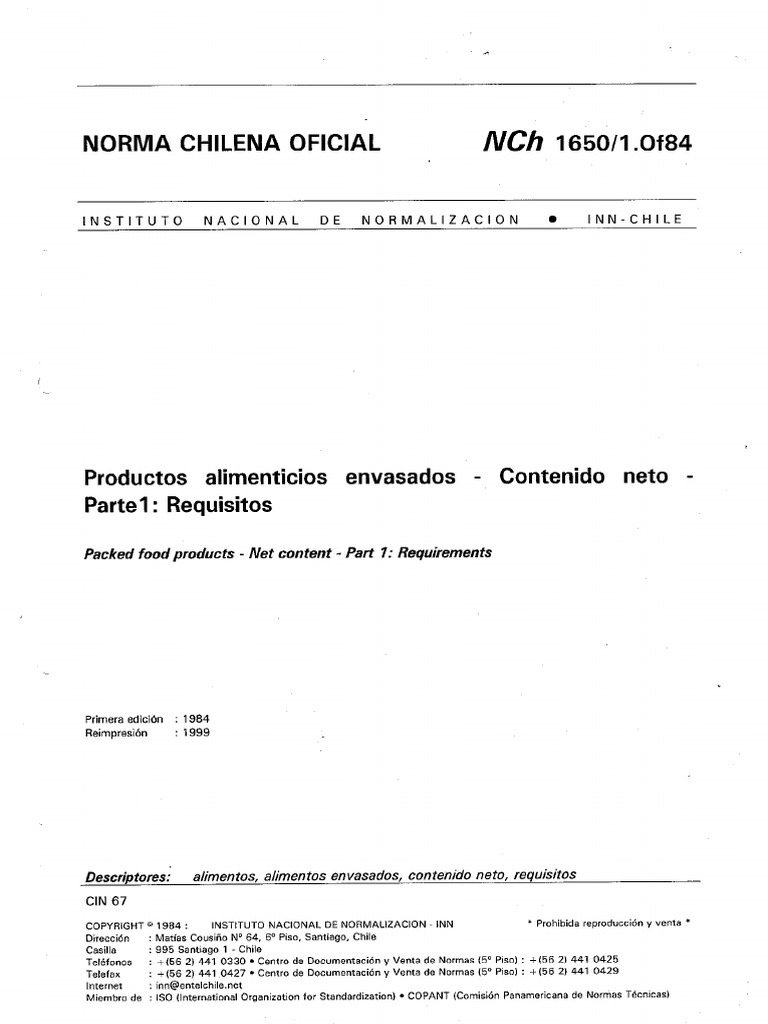 NCh-1650 (1) Peso Neto | PDF