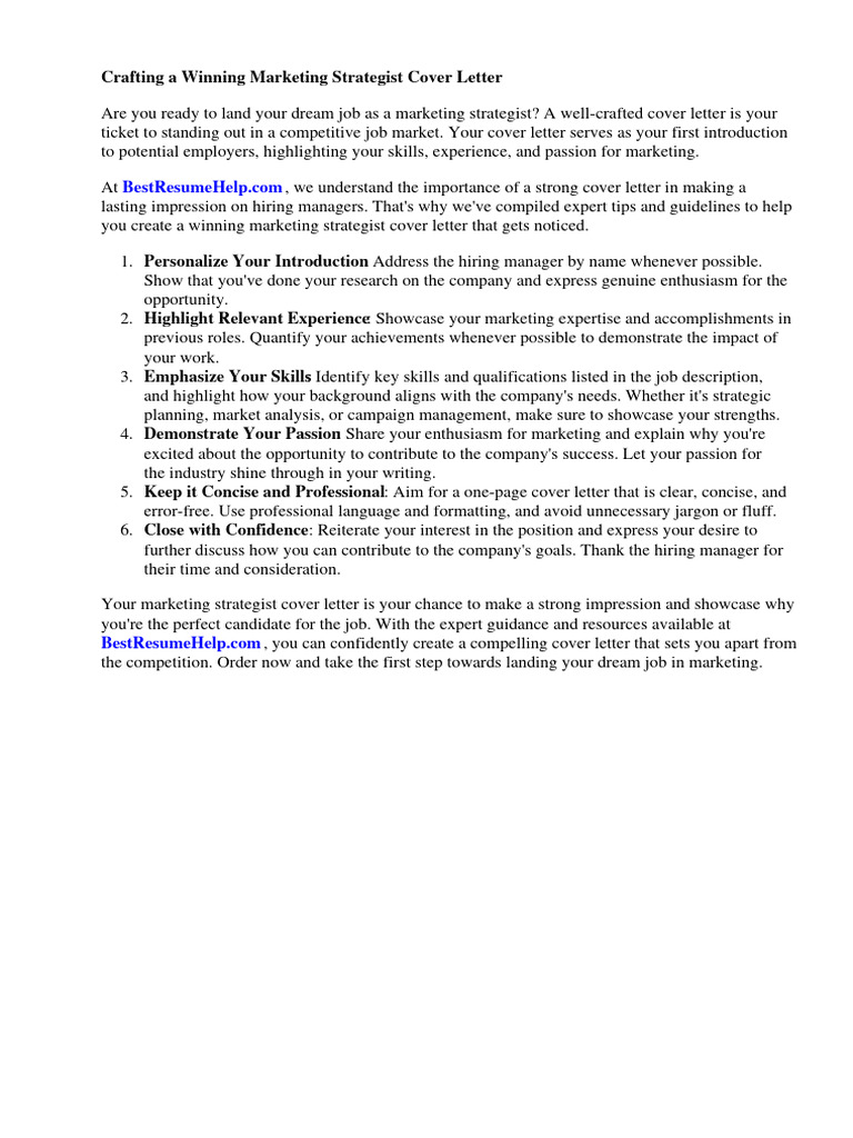 Marketing Strategist Cover Letter | PDF | Analytics | Digital Marketing Marketing Strategist Cover Letter | PDF | Analytics | Digital Marketing