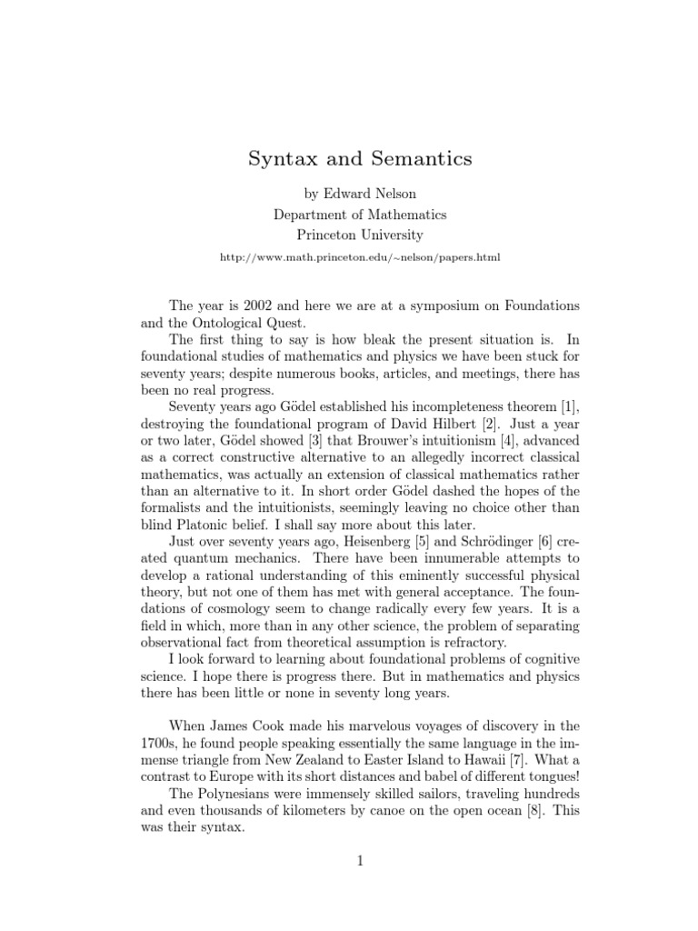 Syntax and Semantics: WWW - Math.princeton - Edu Nelson Papers - HTML | PDF | Mathematical Proof ...