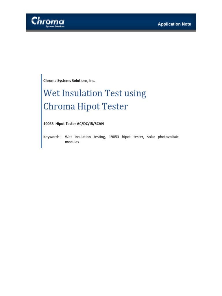 AN-Safety-Wet Insulation Test Using Chroma Hipot Tester-082010 | PDF ...