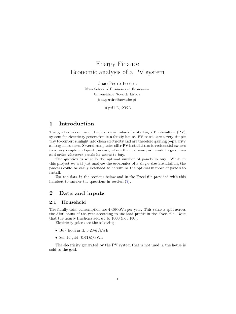 EF-project-PV - Question | PDF | Photovoltaics | Net Present Value
