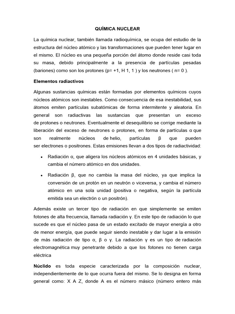 Quimica Nuclear | PDF | Desintegración radioactiva | Neutrón