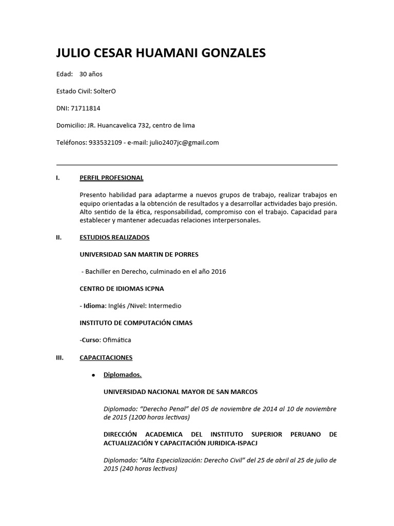 Julio CV | Descargar gratis PDF | Judicaturas | Perú