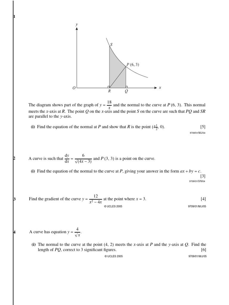 D1 Diff With Normal & Tangents QP | PDF | Tangent | Cartesian ...