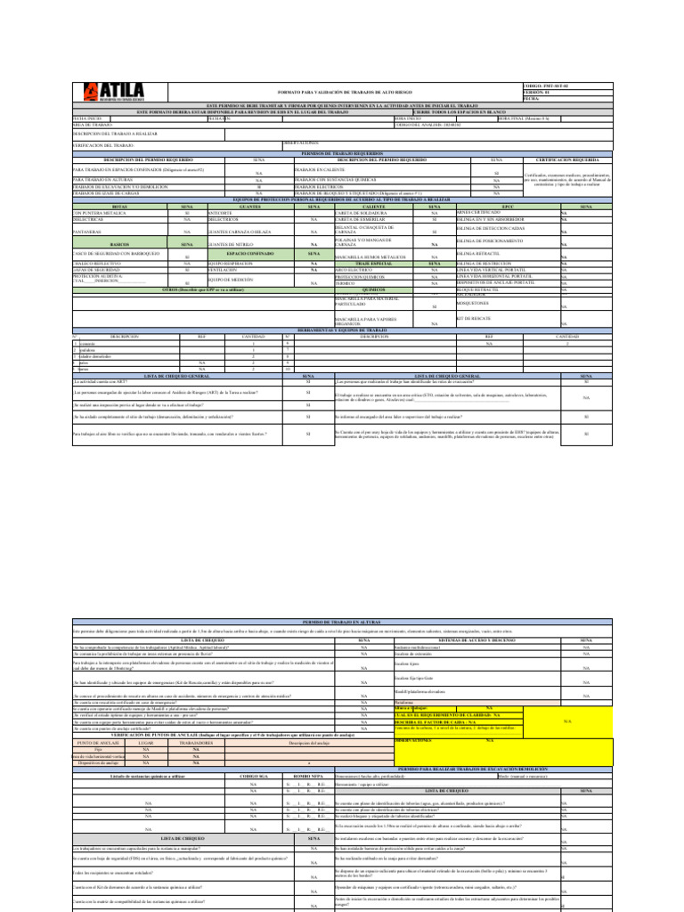 Fmt-sst-01 Formato para Validación de Trabajos de Alto Riesgo-Trabajo en Caliente (Usando ...