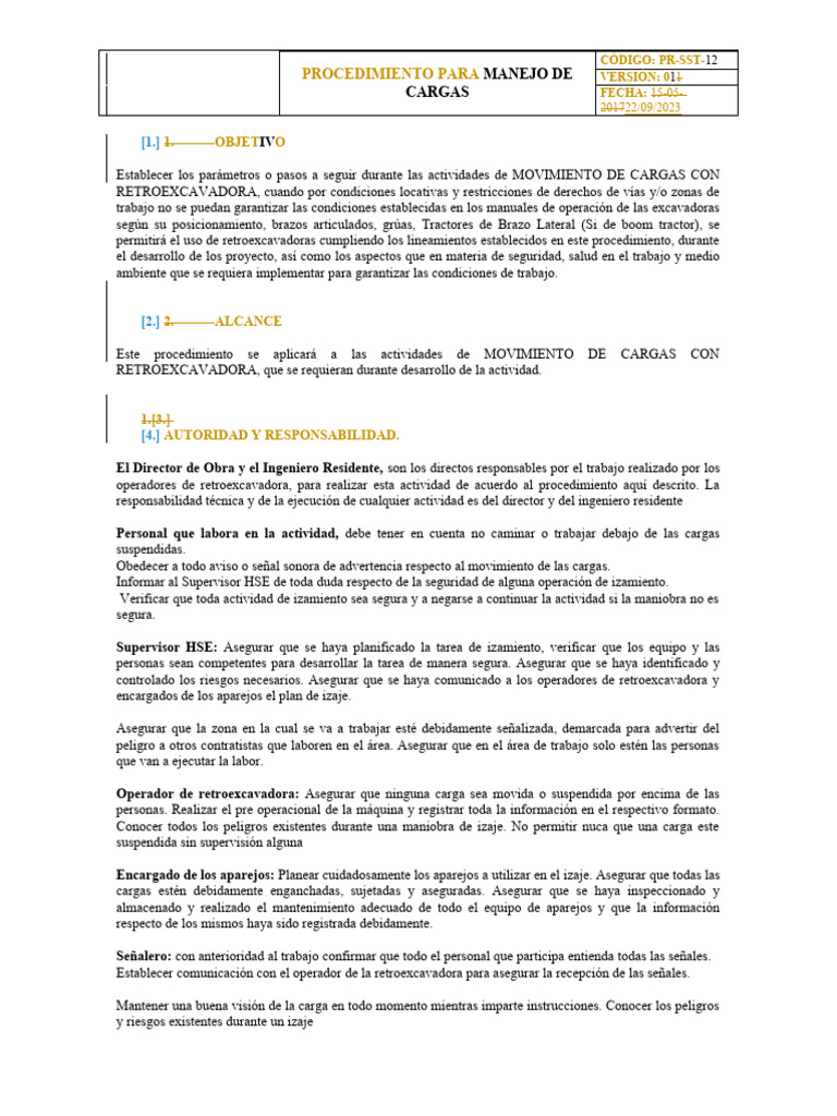 PR-SST-12 Procedimiento Levantamiento de Cargas | PDF | Acero | Tornillo PR-SST-12 Procedimiento Levantamiento de Cargas | PDF | Acero | Tornillo